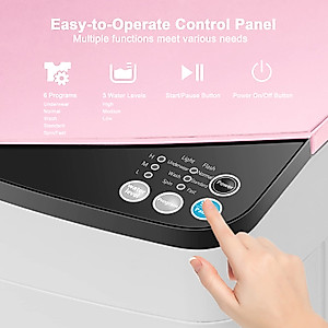 COSTWAY Portable Washing Machine, 7.7lbs Capacity Compact Laundry Washer and Spin Combo with 6 Programs, Built-in Barrel Light, Full-Automatic Washing Machine for Apartments Camping RVs Dorm, Pink