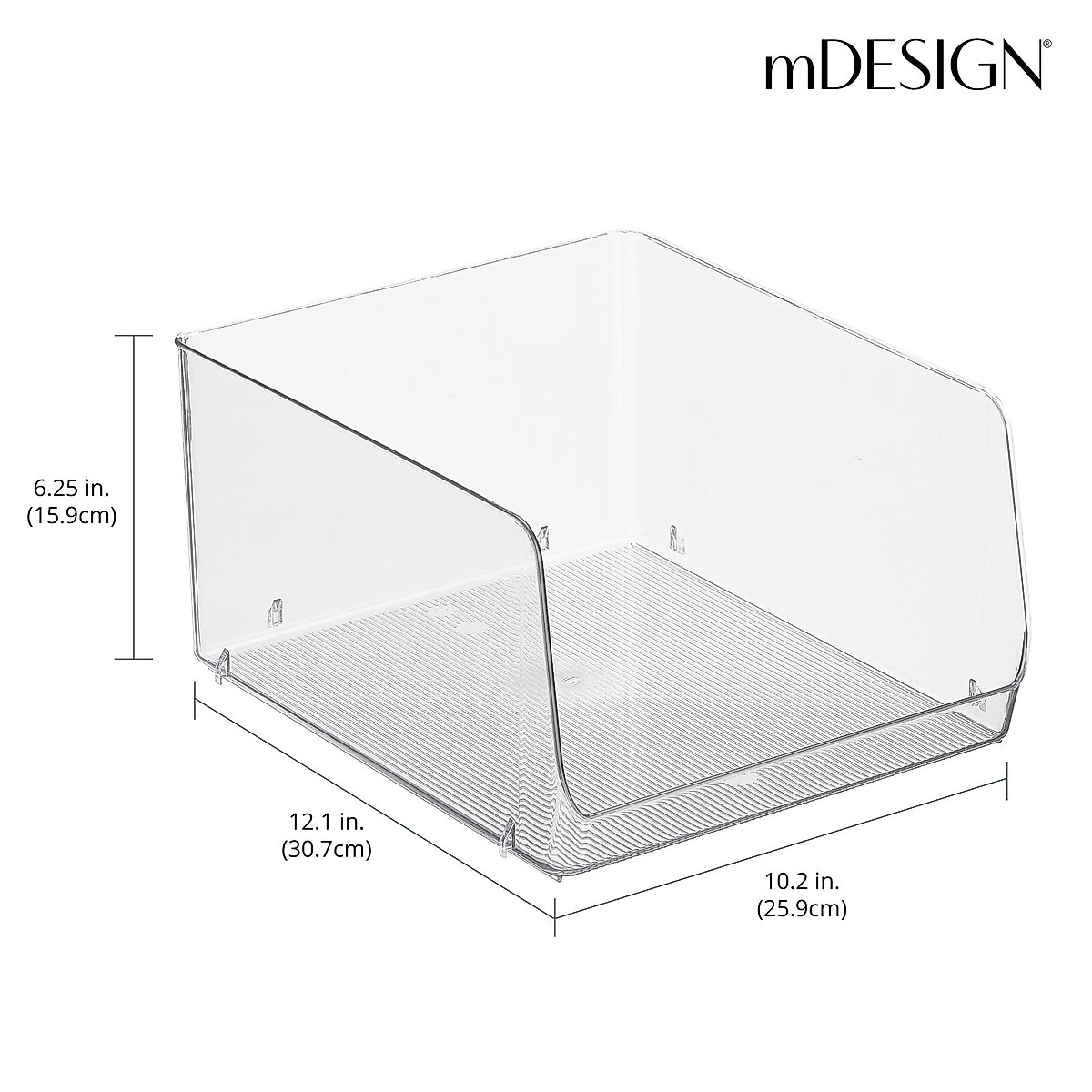 mDesign Wide Stackable Plastic Food Storage Organizer Bin Basket with Open Front for Household Kitchen Cabinets, Pantry, Offices, Closets, Bedrooms, Bathrooms - 10.2" Wide, 2 Pack - Clear
