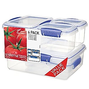 Sistema Multi Piece Food Storage Containers in Assorted Shapes and Colors, Set of 6, Assorted