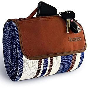 Scuddles Extra Large Picnic & Outdoor Blanket with Pocket for iPhone Keys and More Dual Layers for Outdoor Water-Resistant Handy Mat Tote Spring Summer Camping Blanket Great for The Beach
