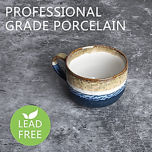 Bosmarlin Jumbo Latte Mugs Set of 2, 16 Oz, Large Stoneware Mug for Coffee, Soup, Cappuccino, Hot Chocolate, Dishwasher and Microwave Safe (Deep Blue, 2)