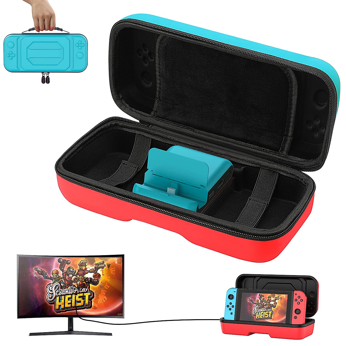 Kingstar Switch Dock for Nintendo Switch - Portable Switch Docking Station with Carrying Case, PD Fast Charging, RJ45 Gigabit Ethernet, HD Projection HDMI Port for Switch OLED Console and Accessories