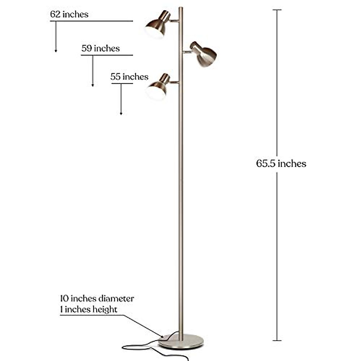 Brightech Ethan Floor Lamp, Dimmable Standing Lamp for Bedroom Reading, Great Living Room Décor, Modern LED Lamp for Living Rooms, Tall Tree Lamp for Offices - Nickel