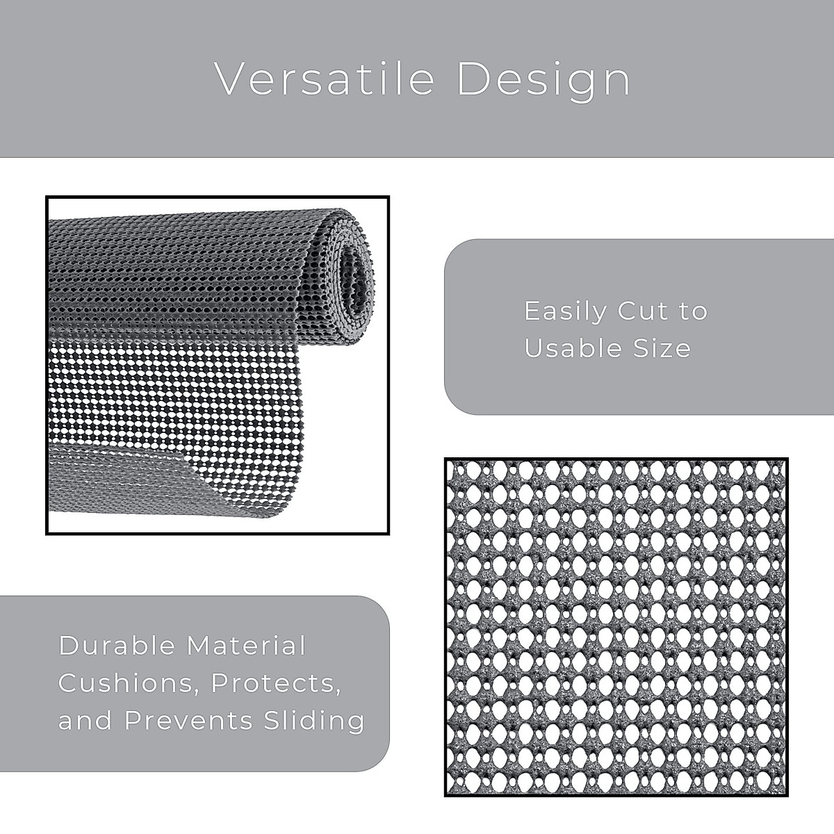 Smart Design Classic Grip Shelf Liner - 12 Inch x 60 Feet Total (Set of 6 Rolls) - Non Adhesive, Strong Grip Bottom, Easy Clean Kitchen Drawer, Cabinet Cupboard Dresser Cover, Non Slip - Graphite Gray