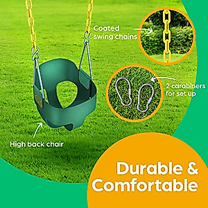 Jungle Gym Kingdom Toddler Swing - Heavy Duty, High Back, Full Bucket Baby Swing Seat with Coated Chains for Outdoor Use - Fully Assembled - Green