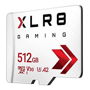 PNY XLR8 512GB Gaming Class 10 U3 V30 microSDXC Flash Memory Card - 100MB/s, Class 10, U3, V30, A2, 4K UHD, Full HD, UHS-I, micro SD