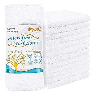 Orighty Microfiber Washcloths Towel Set 12 Pack, Highly Absorbent and Soft Feel Fingertip Towels, Multi-Purpose Wash Cloths for Bathroom, Hotel, Spa, and Gym, 12x12 Inch