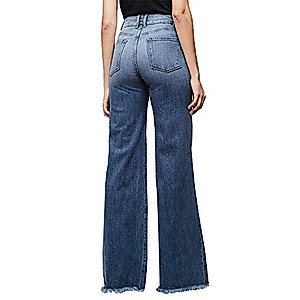 Doubauen Womens High Waisted Jeans Flare Bell Bottom Jeans Stretch Wide Leg Denim Pants Navy