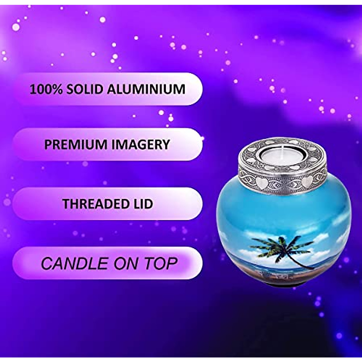 hlc Beach Urn Blue Palm Tree Design Cremation Urns for Human Ashes Medium Funeral Urn - Modern Beautiful Memorial Urn 6 x 5