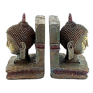 Bellaa 22298 Decorative Bookends Buddha Head Vintage Antiques Retro Rustic Farmhouse Unique Book Ends Stoppers Holder Shelves Nonskid Boho Home Decor 8 inch