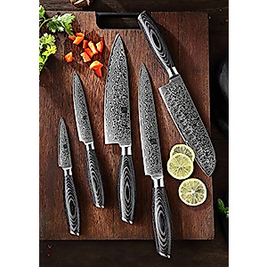 XINZUO 5PC Kitchen Knife Set Damascus Steel High Carbon Steel Chef Knife Slicing Knife Santoku Knife Utility Knife Paring Knife Sets with Pakkawood - Ya Series