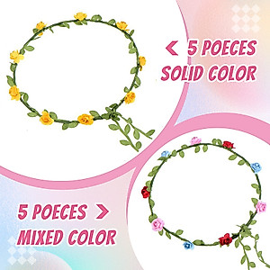 eBoot 10 Pieces Multicolor Flower Crown Floral Wreath Headband Floral Garland Headbands for Festival Wedding Party