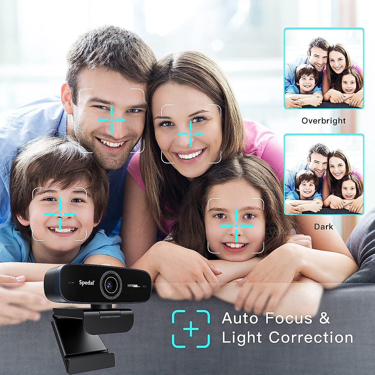 Spedal 1080P 60fps Webcam with Dual Microphone, AutoFocus, Software Included, Ultra HD Streaming Web Camera, USB Computer Camera for Gaming/Online Teaching/Video Calling/Zoom/Skype