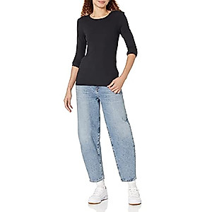 Amazon Essentials Women's Slim-Fit Long Sleeve Rib Knit Crew Neck Top (Available in Plus Size), Pack of 2, Black, X-Large