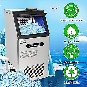 JMPTUFMT ZOKOP ZK-150 120V 495W 150lbs/68kg/24h Ice Maker Stainless Steel Transparent Frosted Lid/Display/5 * 9 Aluminum Ice Tray Commercial Silver