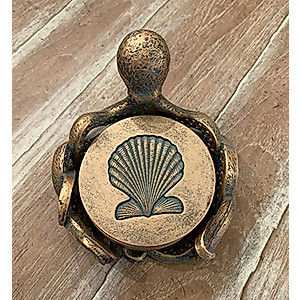 Octopus Coaster Set - Nautical Ocean Beach Sea Shell Coastal Decor - Bronze / Verdigris Finish