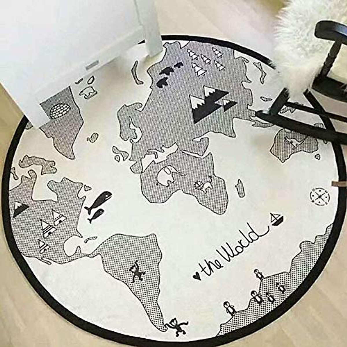 ABREEZE Adventure World Map Pattern Baby Play Mat,Crawling Mats Floor Playmat Activity Round Rug for Infant Child Kids 53 Inches