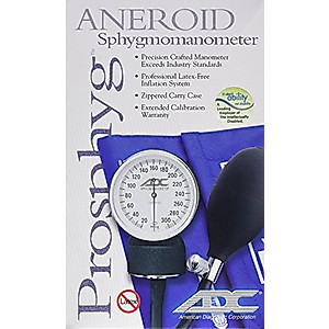 ADC Prosphyg 790 Manual Home Blood Pressure Kit with Attached Stethoscope, Self-Adjusting Adult Navy Cuff, and Black Carrying Case