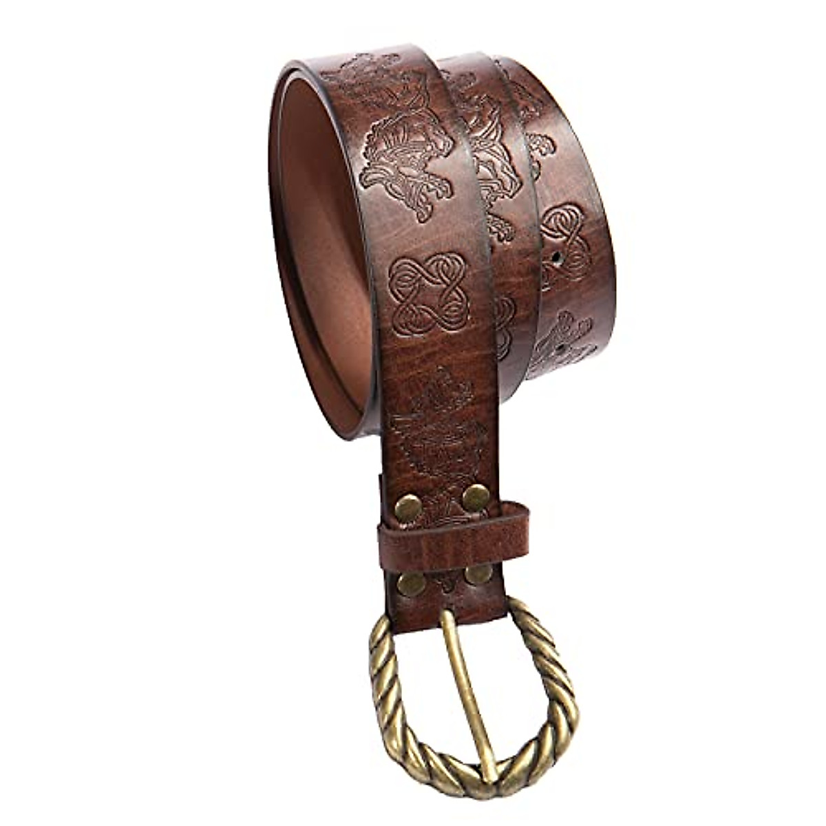 HiiFeuer Viking Fenrir Embossed Faux Leather Buckle Belt, Medieval Knight Belt (Brown)
