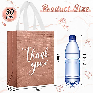 Sweetude 30 Pcs Thank You Gift Bags with Handles Bulk Reusable Goodie Bag Non Woven Foldable Handbag for Graduation Wedding Bridesmaid Gifts(10 x 8 x 4 Inch,Rose Gold)