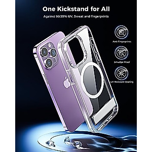 SUPERONE Crystal Clear Mag Safe Case for iPhone 14 Pro Max with Stand, [Magnetic Strength Enhanced] [Anti-Yellowing] [Military Grade Protection] Shockproof Slim Phone Case 6.7 inch