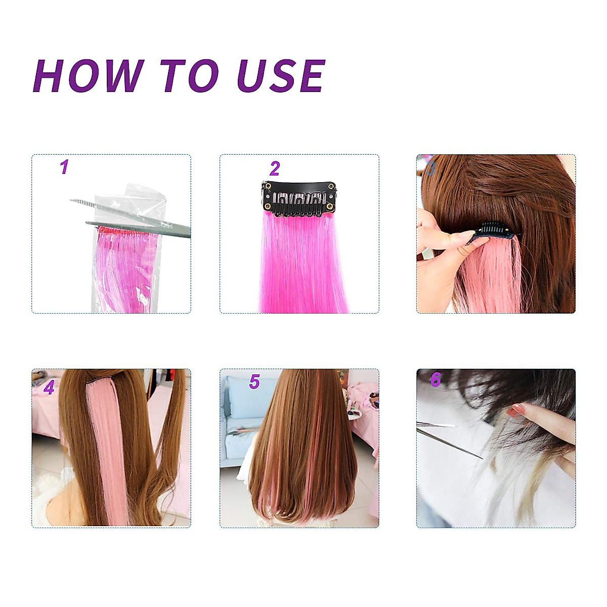 7 Pcs Colored Clip In Hair Extensions 20 Inches Multi-Colors Straight Hair Clip In Synthetic Hair Extensions For Women Girls Kids Gift Synthetic Hairpieces Can Be Hot Water Curl (20 Inch, 7 colors)