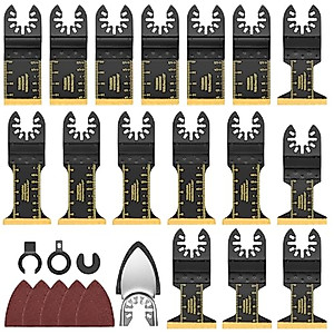 22 PCS Titanium Oscillating Saw Blades, Universal Quick Release Multitool Blades Kits with Sandpaper for Wood Plastics Metal Nails Compatible with Worx Milwaukee Black & Decker Craftsman Ridgid
