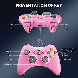 VOYEE PC Controller, Wired Controller Compatible with Microsoft Xbox 360 & Slim/PC Windows 10/8/7, with Upgraded Joystick, Double Shock | Enhanced (Pink)