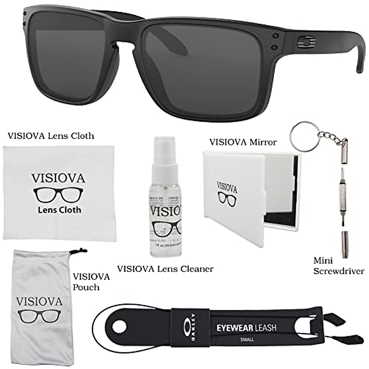 Oakley Holbrook OO9102 9102E5 Matte Black/Grey Sunglasses For Men Bundle Leash + VISIOVA Accessories