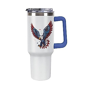 American Flag Bald Eagle Insulated Tumbler with Lid And Straw Stainless Steel Travel Coffee Mug 40oz Deep Blue-style