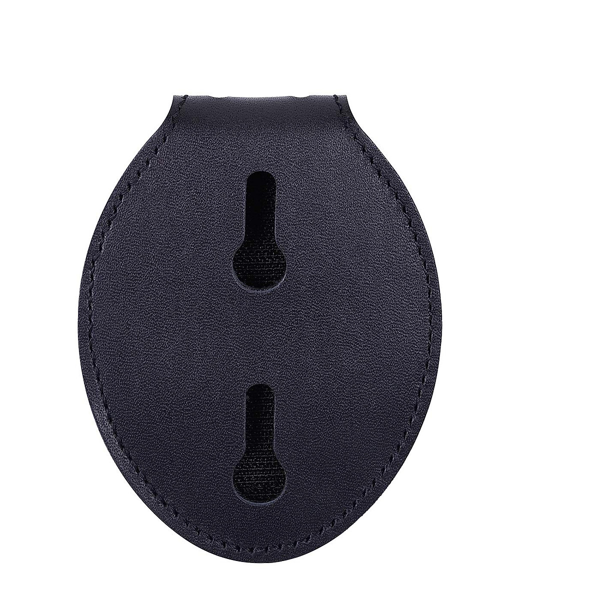 Wisdompro Police Badge Holder, Cowhide Leather Universal Police Badge Holder Pocket Case with Stationary Mn-Steel Belt Clip, Hook and Loop Closure and Stainless Bead Chain Necklace- Oval Shape