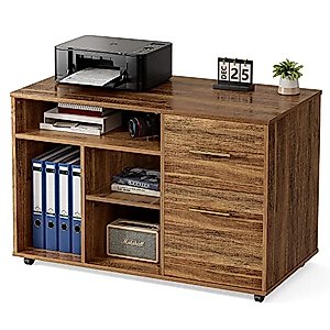 GreenForest File Cabinet for Home Office with Drawer 40 inch Mobile Filing Cabinets Printer Stand with Open Storage Shelves, Walnut