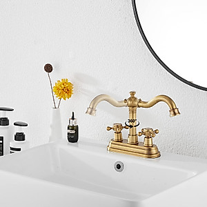 Bathroom Faucet Antique Brass GGStudy 2 Handles 4 Inches Centerset RV Bathroom Vanity Faucet with Drain Assembly and Supply Hose Lavatory Faucet Mixer Double Handle Tap