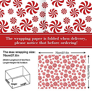 JarThenaAMCS 12 Sheets Christmas Wrapping Paper -Not Roll- Red White Gift Wrap Paper Candy Cane Stripe Folded Flat Craft Paper for Xmas Winter Party Packaging, 27.6 x 19.7 Inch