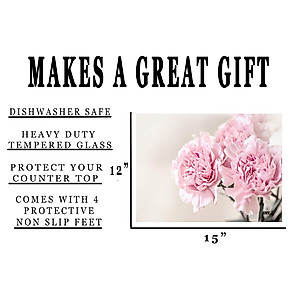 Flower Pink Carnation Floral Kitchen Glass Cutting Board Decorative Gift For Mom Design