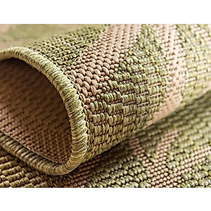 Unique Loom Collection Coastal, Branches, Botanical, Indoor and Outdoor Area Rug, 4 ft x 6 ft, Light Green/Beige