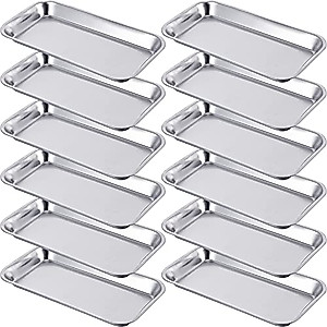 12 Pieces Small Metal Tray Procedure Trays Lab Instrument Tools Medical Tray Small Dental Tray Stainless Steel Mini Surgical Instruments Tool for Lab Dental Piercing Organizer, 8.9 x 4.6 x 0.8 Inch