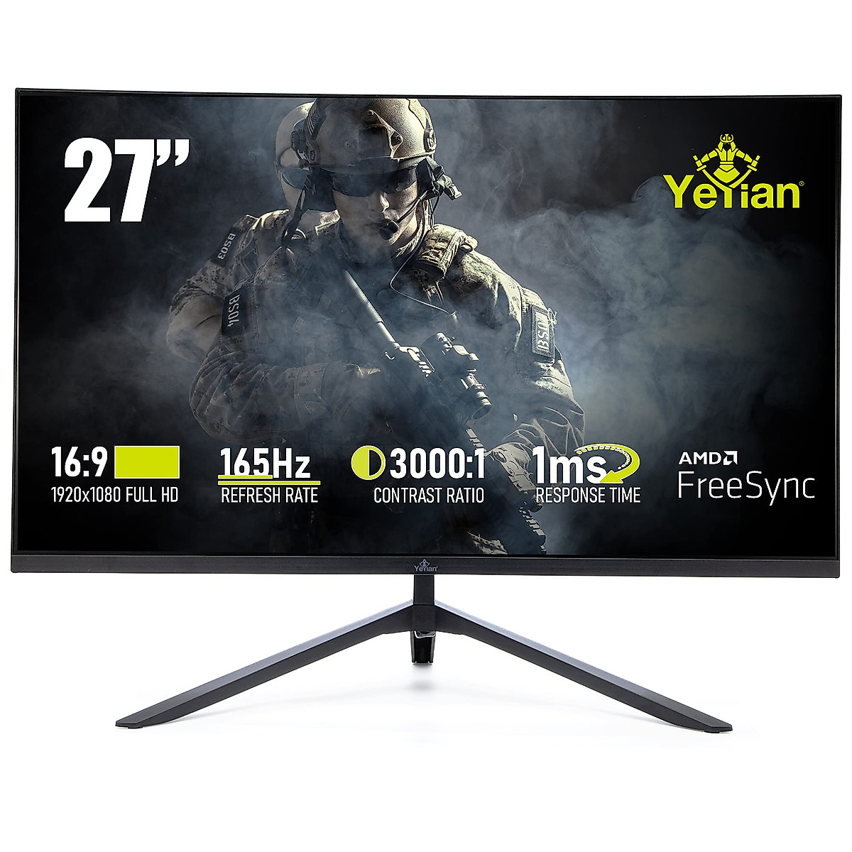 YEYIAN ODRAZ 2000 27” PC Gaming Frameless LED Monitor, 1080P HD, 165Hz, 300cd/m2, 1ms, 3000:1, 16:9, 178°, 16.7M Colors, True Low Motion Blur, AMD FreeSync, DP/HDMI, VESA Mountable, Tilt Adjustable