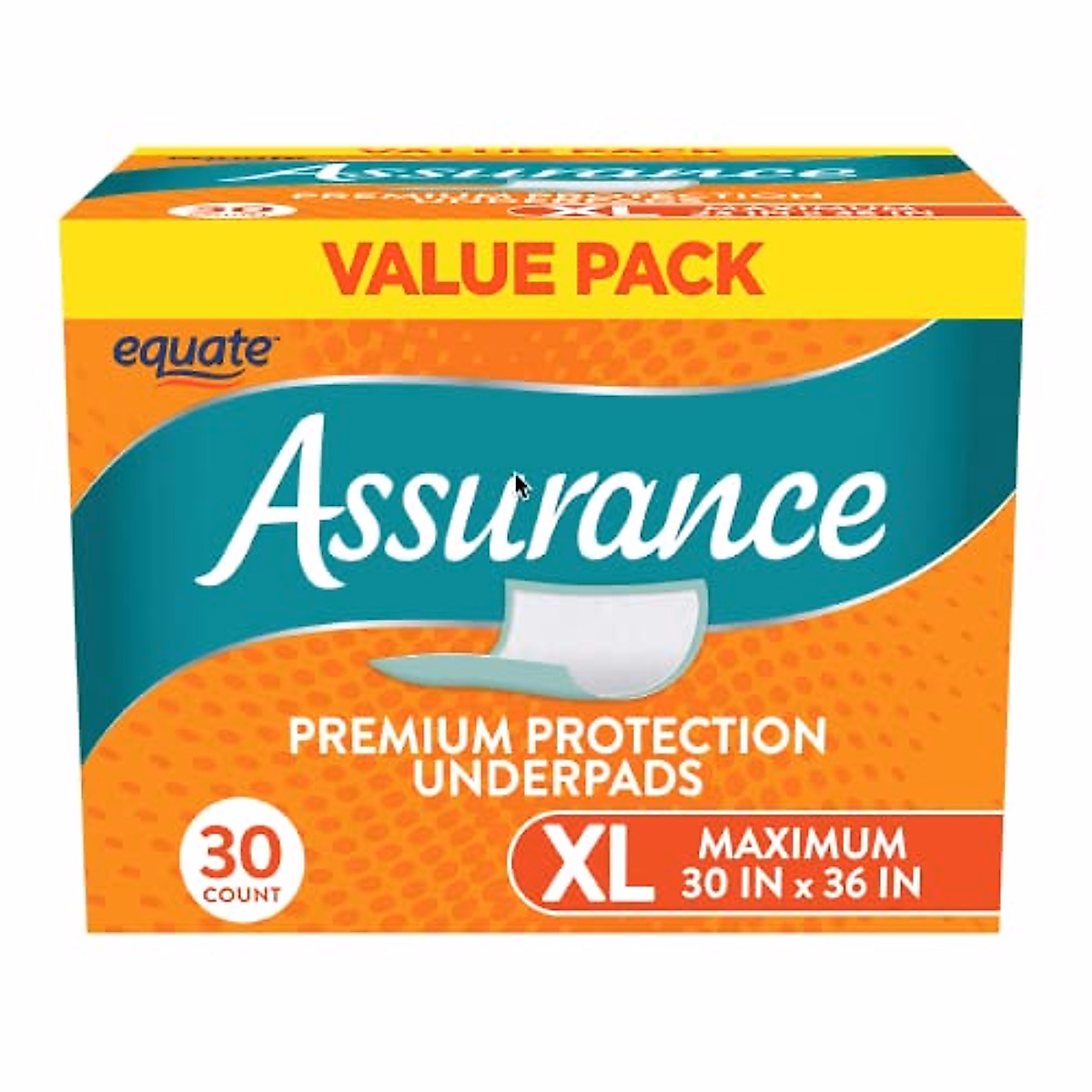 Equate Assurance Unisex Premium Quilted Underpad - Incontinence Pads - Absorbent Protective Bed Pads - Bed Covers for Kids, Adults, Elderly - Maximum Absorbency, XL, 30 Count