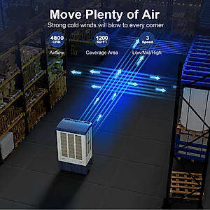 Uthfy 41" Swamp Cooler, 4800 CFM Evaporative Air Cooler with 10.6 Gallon Water Tank, Portable Outdoor Air Conditioner with 3 Ice Pack, 110° Oscillation, 3 Speed for Garage, Yard, Commercial Use