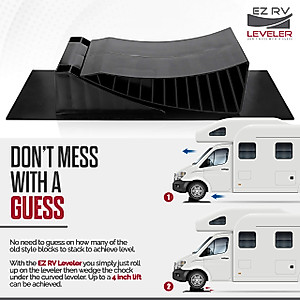EZ RV Leveler - Curved Leveling Ramp with Chocks and Rubber Mat - RV Trailer Camper Leveling Blocks - 2 Pack for Tandem Axle Campers