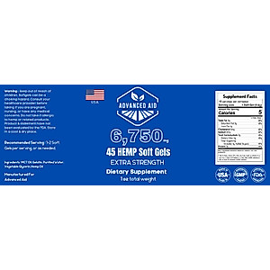 Advanced Aid Natural Premium Organic Hemp Oil 6750mg (150mg per SoftGel ) 45ct Non-GMO Ultra-Pure CO2 Extracted Made in The USA. Read Description