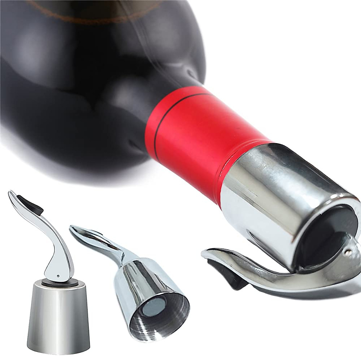 FKYTION Wine Stopper Pack of 3 Stainless Steel Wine Stopper and Has Strong Sealing Bottle Sealer, Keeps Wine Fresh Reusable Wine Saver