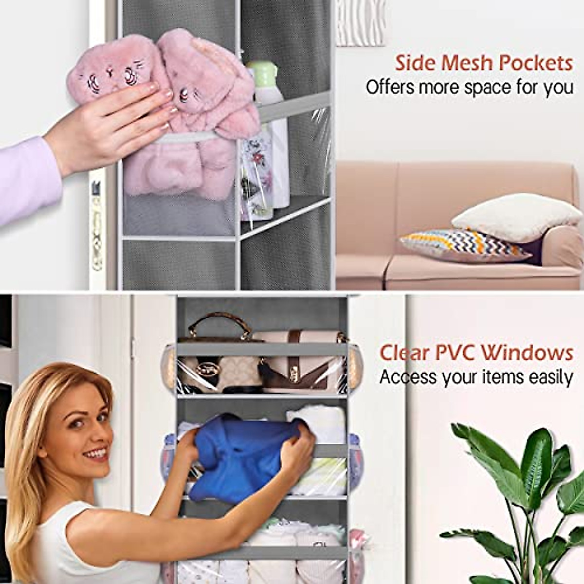 MISSLO 6 Shelves Over the Door Hanging Organizer + 24 Large Mesh Pockets for Toddler Girl