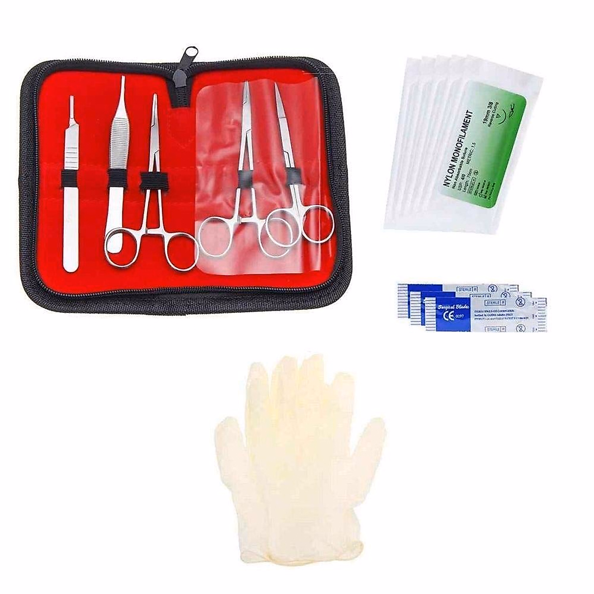 Surgicalonline 15 Piece Stainless Steel Training Suture Blade Tool Kit/Set with Scalpel 10 Blade, for Medical, Veterinarian Student Tools Kit, Biology and Dissection Lab Students