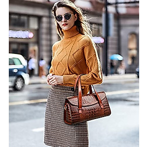 Chikencall Women Handbag Crocodile Pattern Leather Top-Handle Bag Flap Shoulder Bag Crossbody Purse Satchel for Work Shopper travel Brown