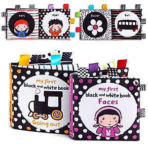 High Contrast Black and White Interactive Crinkle Soft Book Bundle for Infant Baby First Cloth Book Set Soft Activity