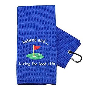 PXTIDY Funny Retired Gift Retirement Golf Towel for Women Men Retired and Living The Good Life Retired Golfer Gift Golfing Golf Towel Enjoy Retirement Live Gift (Blue)