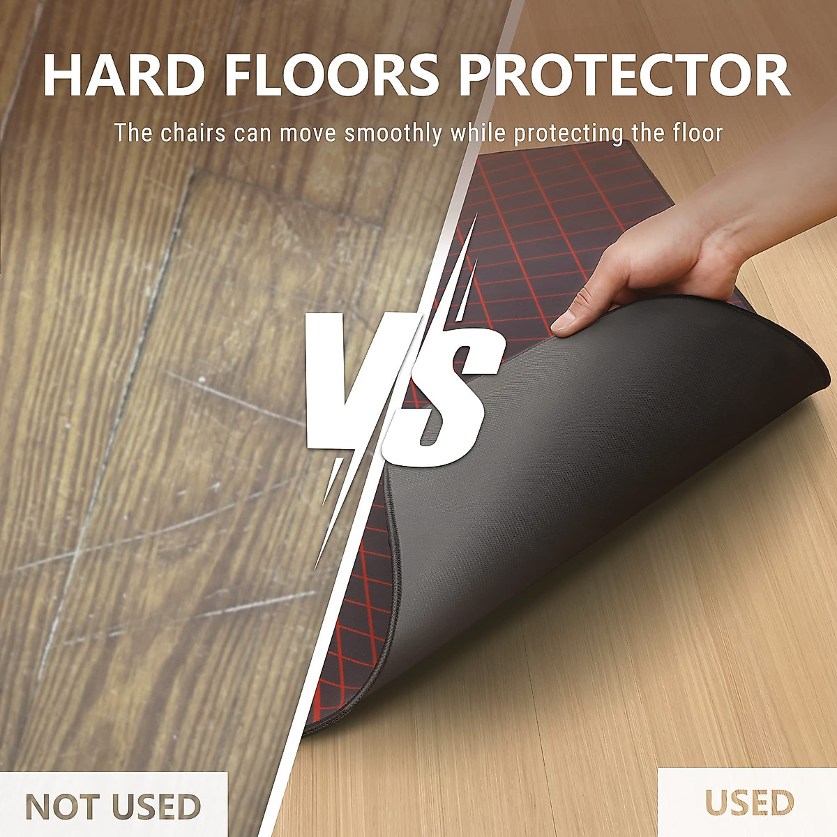 Dowinx Office Chair Mat for Hardwood Floor, Computer Gaming Chair Mat for Hard Floors, Under Desk Chair Rug Anti-Slip for Tile, Rolling Chair Floor Protector for Home Office, Black and Red (48"*36")