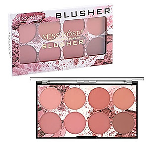 CCbeauty 8 Colors Face Blush Palette Matte Shimmer Professional Natural Long Lasting Lightweight Portable Foundation Contour Highlight Pressed Powder Makeup Palette for Women Girls